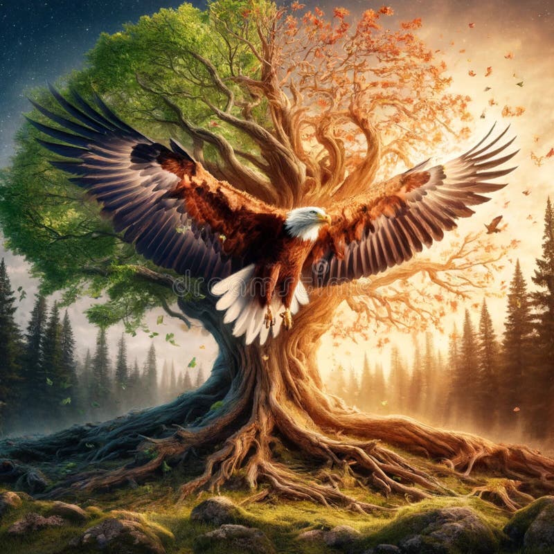 Seasonal Metamorphosis: Eagle Tree in Spring and Fall Stock ...