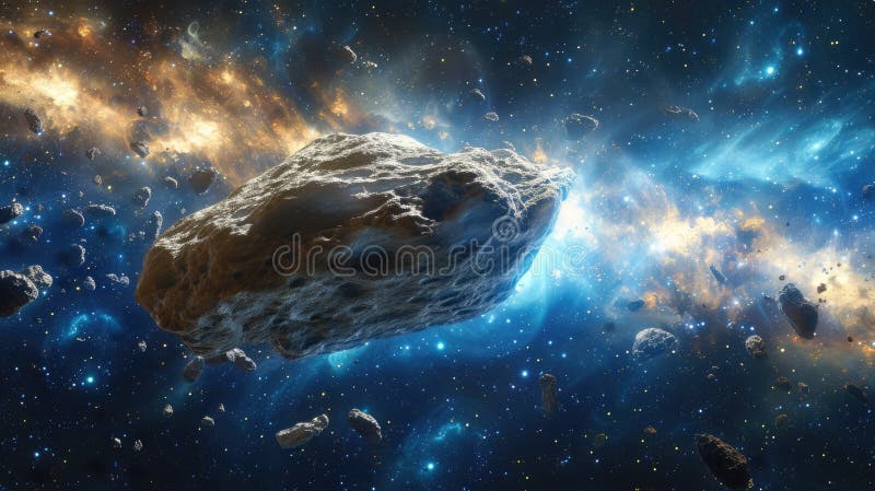 Witness a Comet in Outer Space, a Large Stone Against a Nebula Backdrop ...