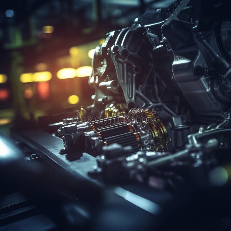 Nighttime Assembly Line: Robotic Arm Building Car Engine Stock ...