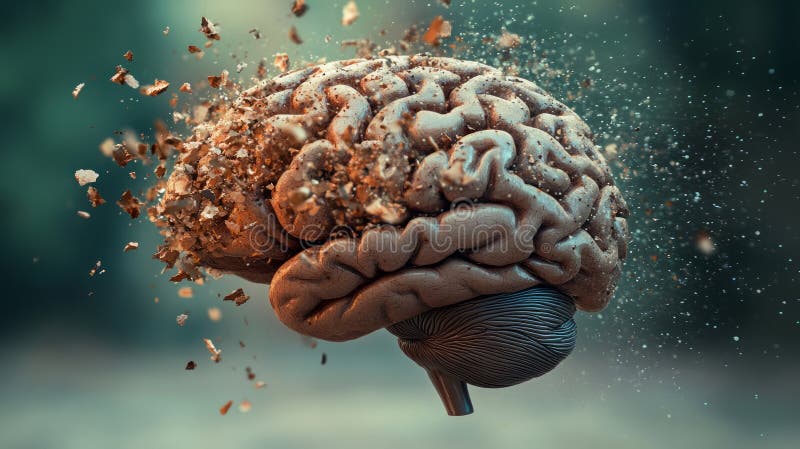 Digital Brain Composed of Polygons Glows while Floating Above a Dark ...