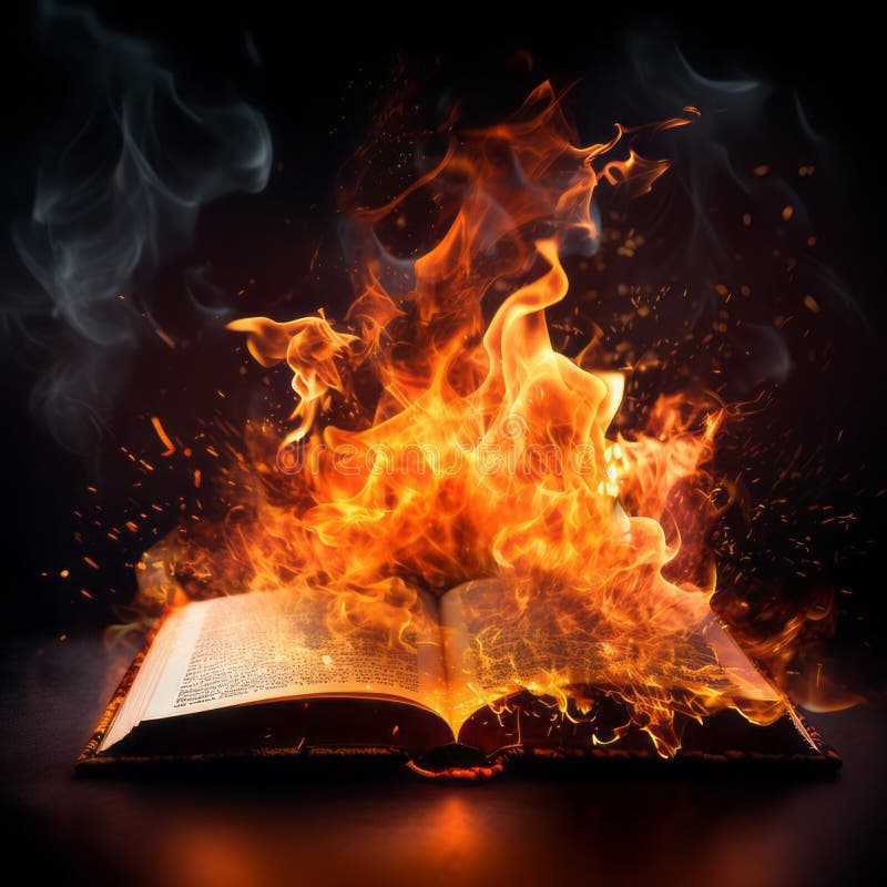 Ethereal Flames: a Burning Open Book Illuminated Stock Illustration ...