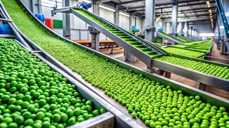 Streamlined Green Pea Canning Process a Conveyor System Illustrates ...