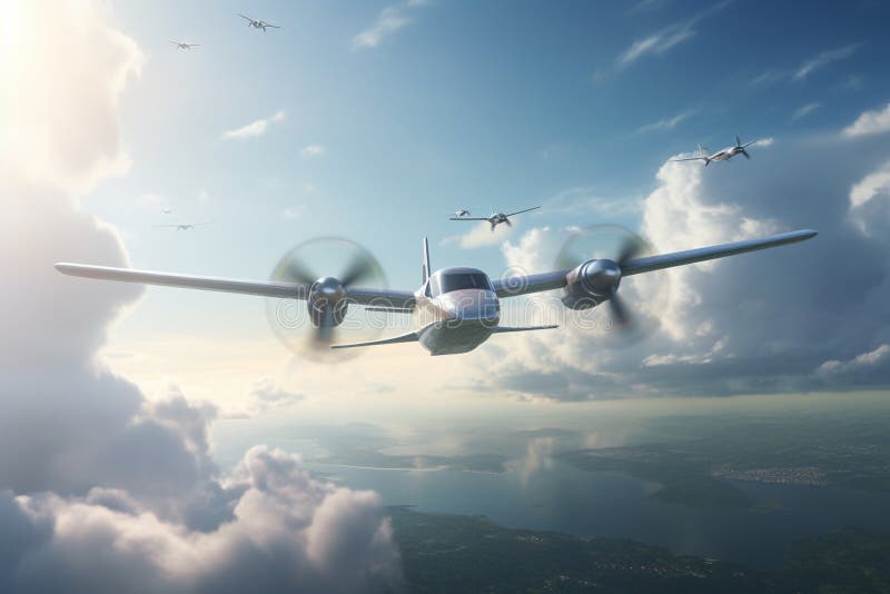 Witness a Squadron of Electric Planes Silently Stock Illustration ...