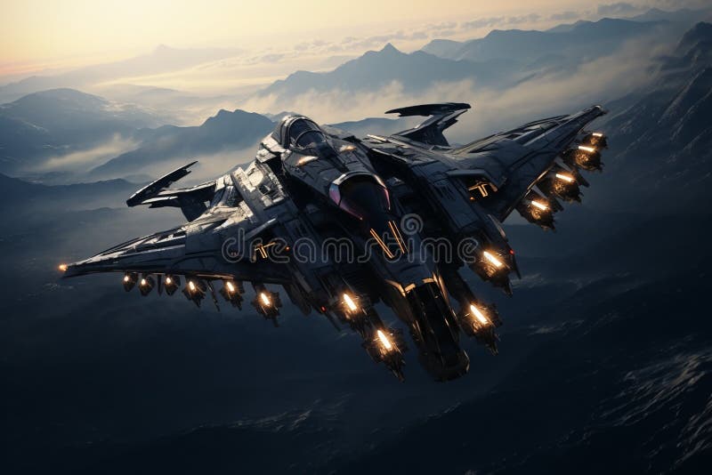 Witness a Squadron of Sleek Space Fighters Stock Illustration ...
