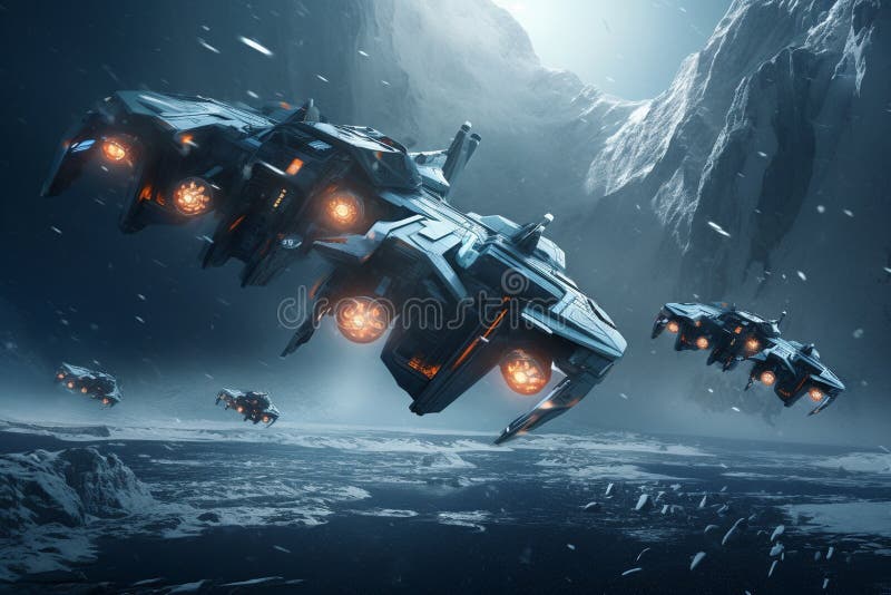 Witness a Squadron of Sleek Space Fighters Stock Illustration ...