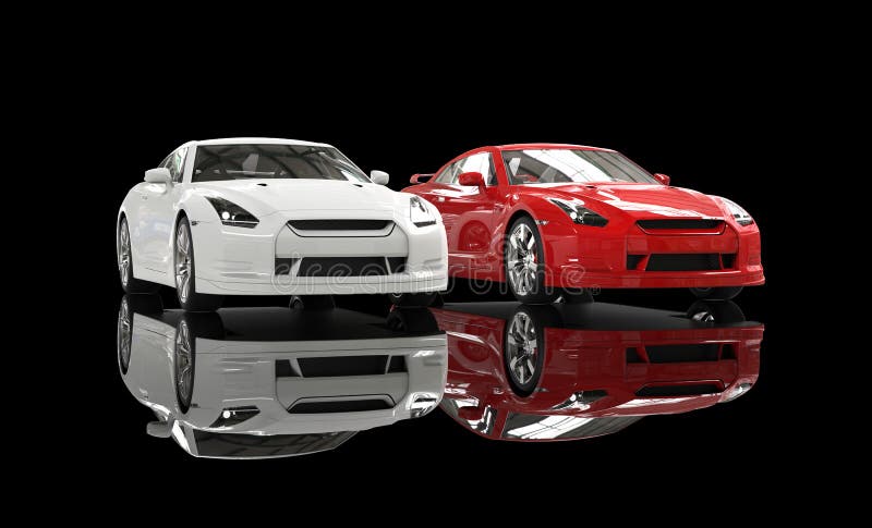 Witte En Rode Auto Op Zwarte Achtergrond - Front View Stock Illustratie ...