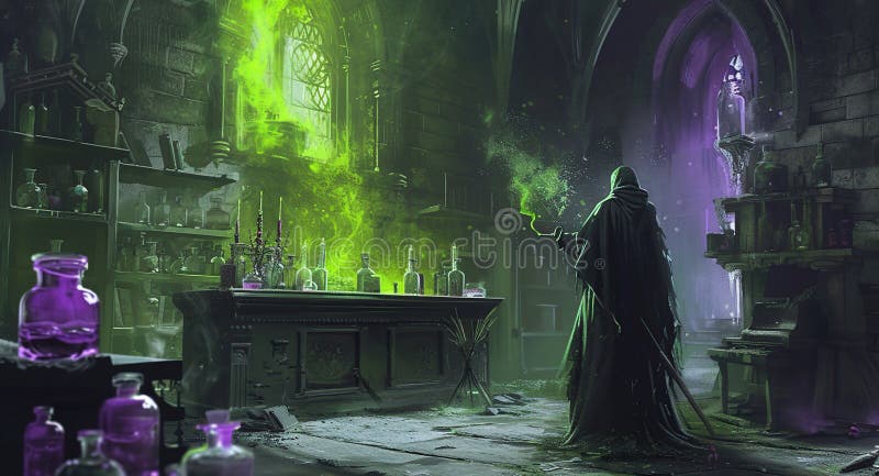 A Wizard is Alchemy Chamber. Generative Ai Stock Illustration ...