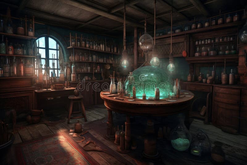 Alchemy laboratory stock illustration. Illustration of aludel - 70607772