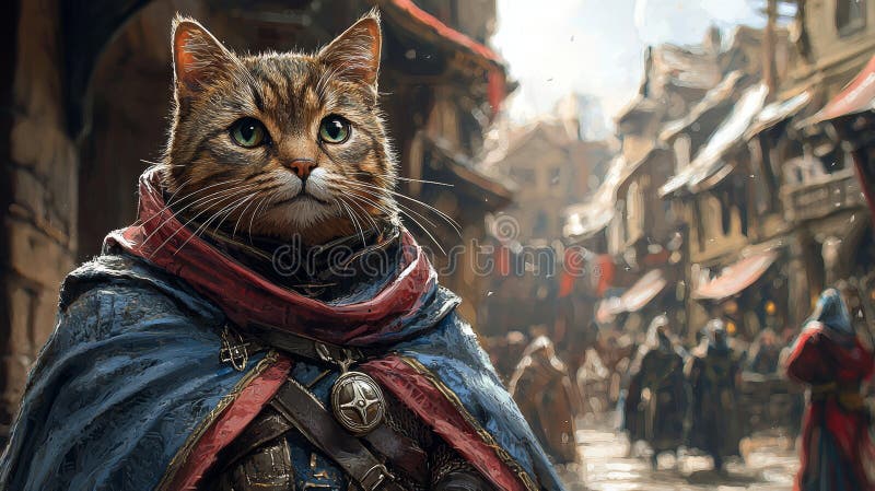 A Wizard-attired Cat Wields a Magic Wand in a Fantasy RPG Setting Stock ...