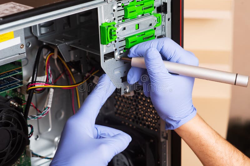 Wizard Repairs Personal Computer with Tools and Hands. Disassembly of ...