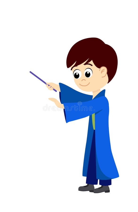 Wizard. Boy is Enchanting by Magic Wand. Flat, Cartoon, Vector Stock ...