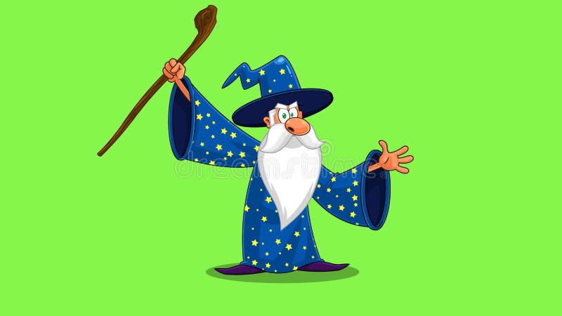 Wizard Cartoon Character with a Cane Casting a Spell Stock Footage ...