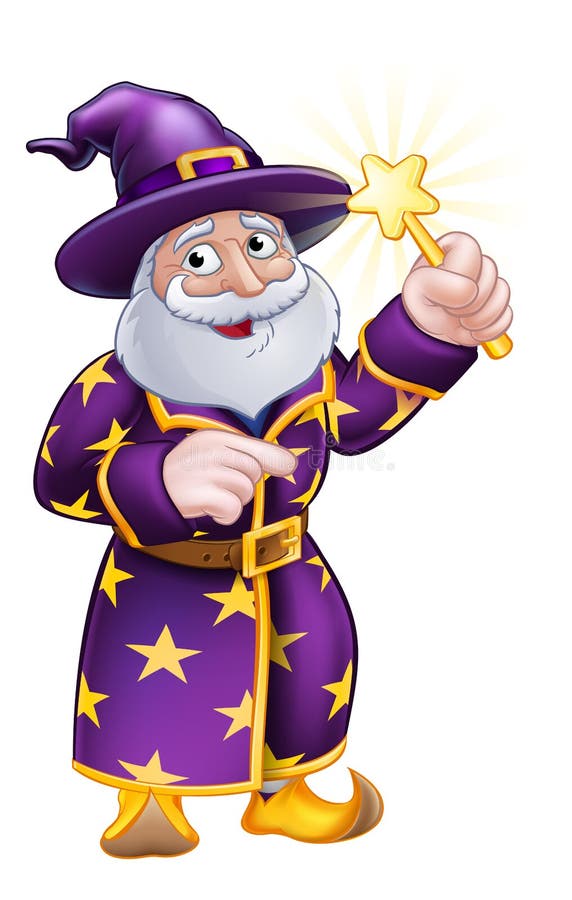 Wizard Pointing Down at Sign Stock Vector - Illustration of magic ...