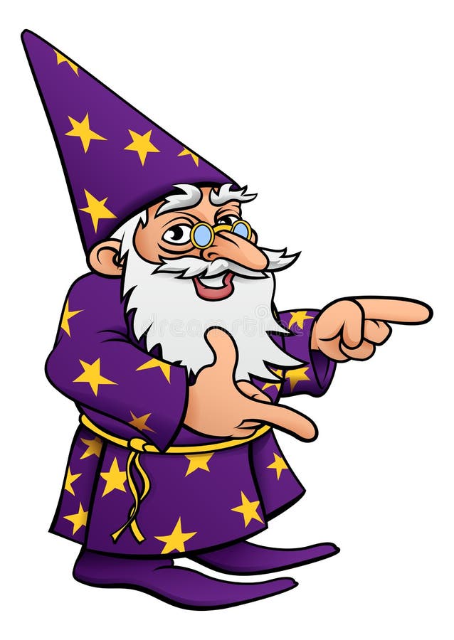Wizard Pointing Down at Sign Stock Vector - Illustration of magic ...