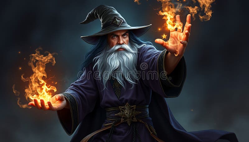 Wizard Casting Fire Spell, Fantasy Character, Magical Scene Art ...