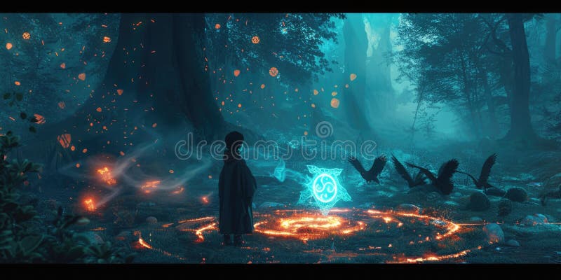 Wizard Casting Magical Spell while Preparing for Ceremony at Forest ...