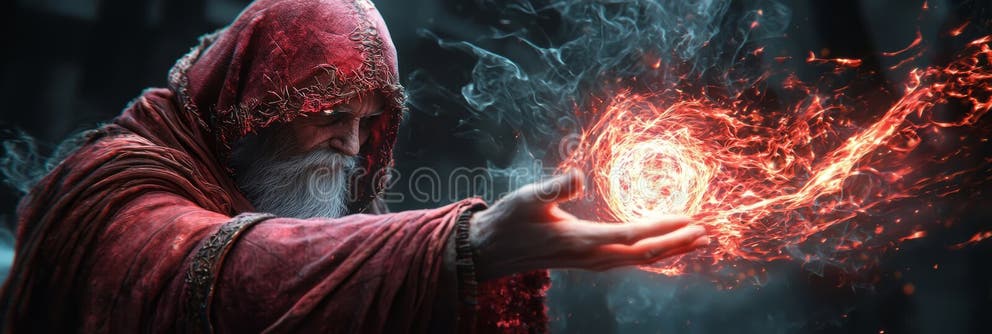 Wizard Casting a Powerful Spell, Glowing Magic Energy in Hands Stock ...