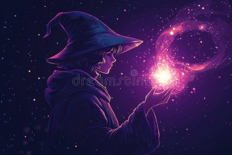 Wizard Casting a Powerful Spell, Glowing Magic Energy in Hands Stock ...