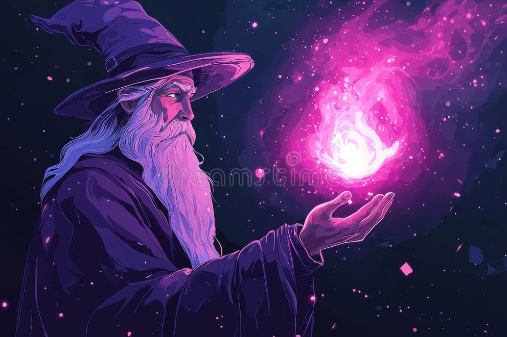 Wizard Casting a Powerful Spell, Glowing Magic Energy in Hands Stock ...