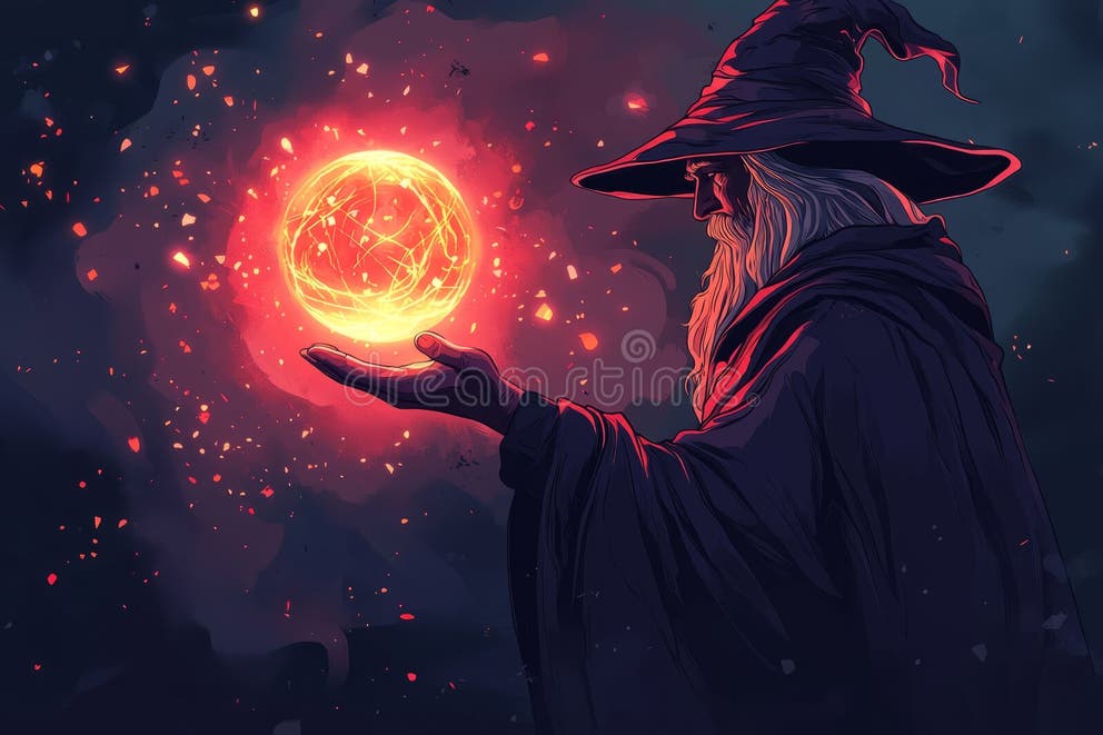 Wizard Casting a Powerful Spell, Glowing Magic Energy in Hands Stock Image - Image of ...