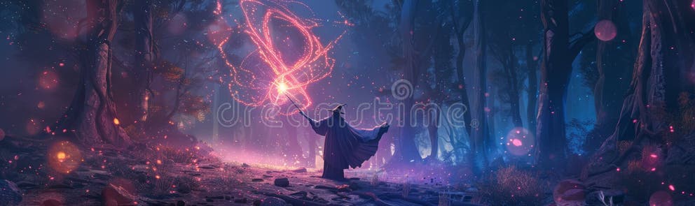 Wizard Casting a Spell that Forms a Vortex of Glowing Particles in a ...