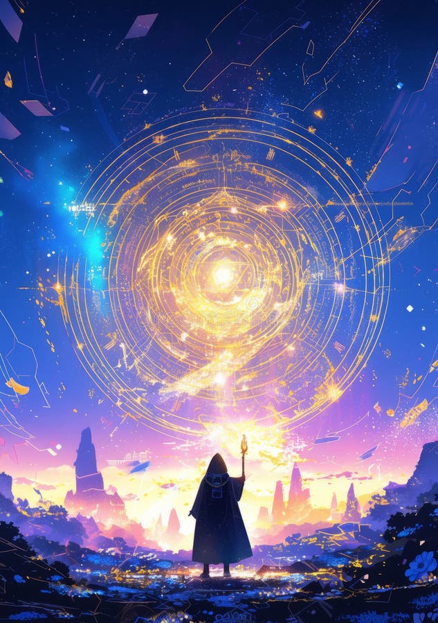 Wizard Casting a Powerful Spell, Glowing Magic Energy in Hands Stock ...