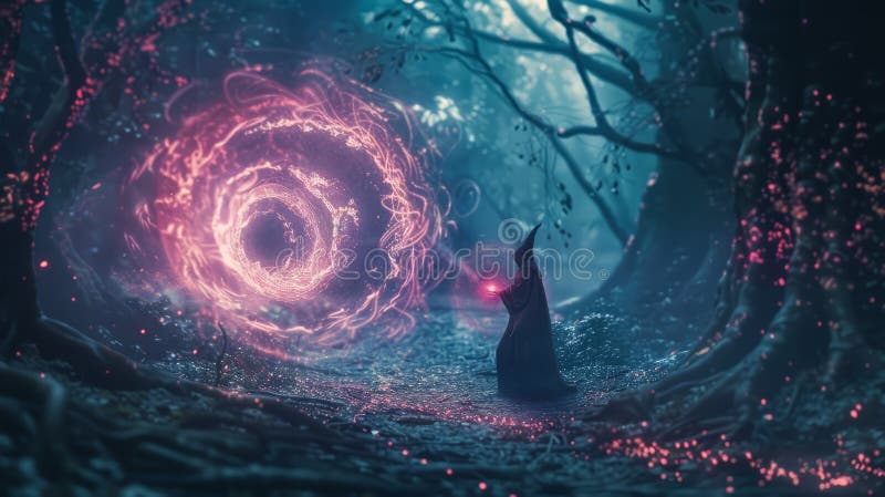 Wizard Casting a Powerful Spell, Glowing Magic Energy in Hands Stock ...