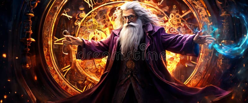 Wizard Casting a Spell in Front of a Glowing Clock Stock Photo - Image ...