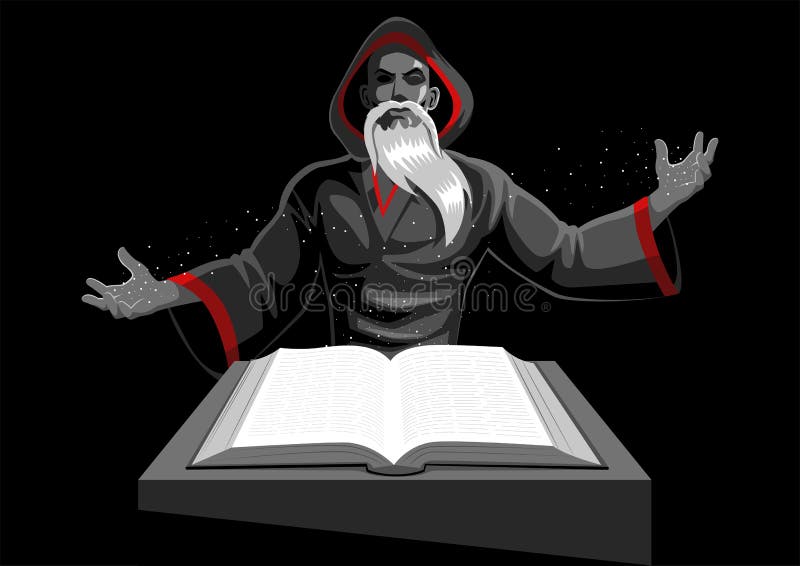 Wizard Casts His Magic by Reading a Spell Book Stock Vector ...