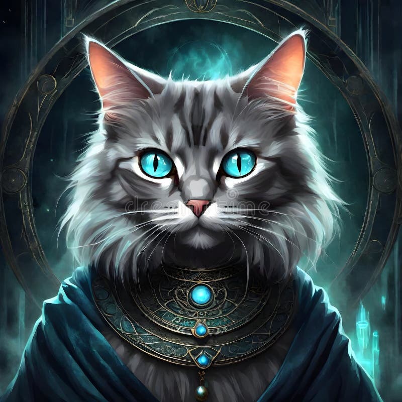 A Wizard Cat with Fantasy Background. Stock Illustration - Illustration ...
