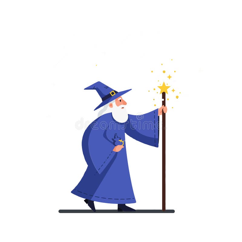 Wizard Character Casting a Spell in Flat Vector Art Style Stock Vector ...
