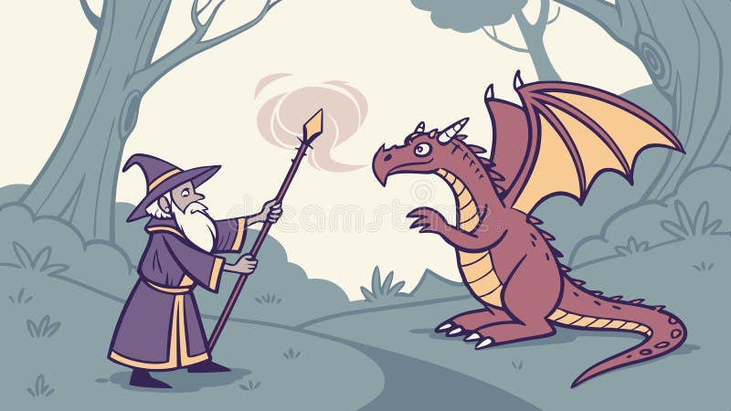 Wizard Dragon Magic, Fantasy Spell and Mythical Creatures Vector Design ...