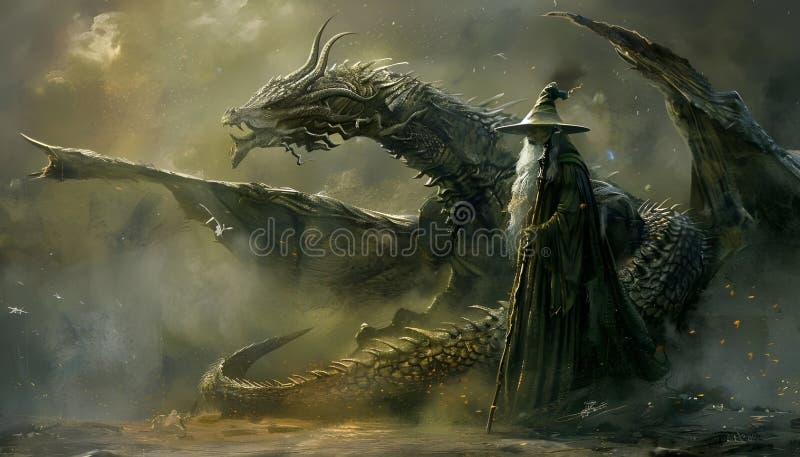 Wizard and dragon stock illustration. Illustration of dark - 311589143