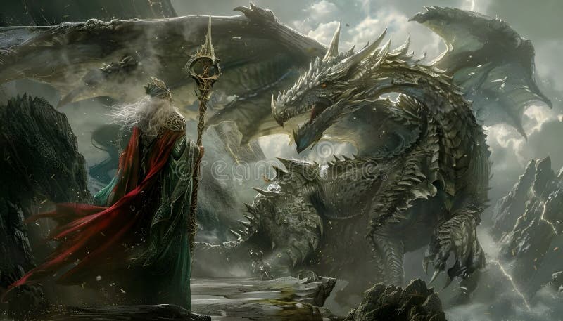 Wizard and dragon stock illustration. Illustration of purple - 311589149