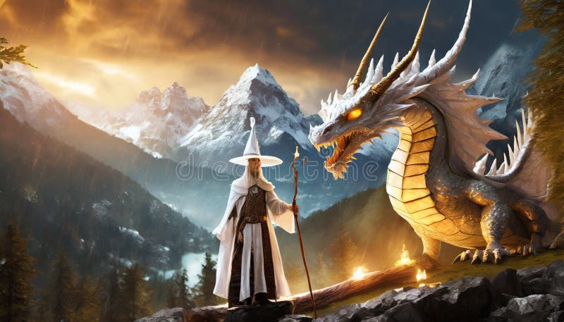 Wizard with dragon stock illustration. Illustration of night - 332599600