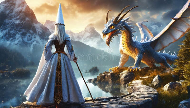 Wizard with dragon stock illustration. Illustration of wizard - 332599586