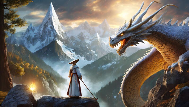 Wizard with dragon stock illustration. Illustration of mythology ...