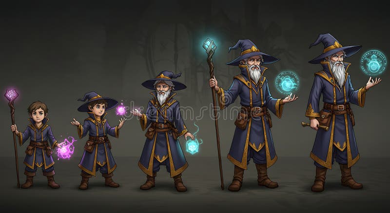 Wizard Evolution: from Apprentice To Master Stock Illustration ...