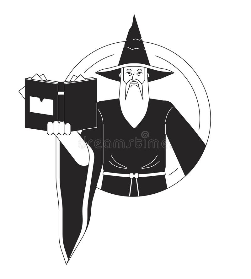 Wizard Flat Line Black White Vector Character Stock Vector ...