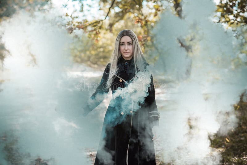 Wizard at Forest, Halloween Concept Stock Image - Image of lady ...