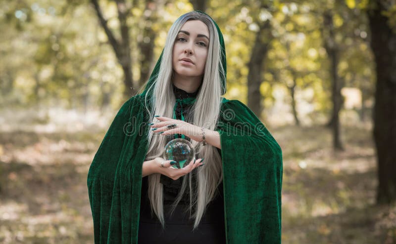 Wizard at Forest, Halloween Concept Stock Photo - Image of female, evil ...