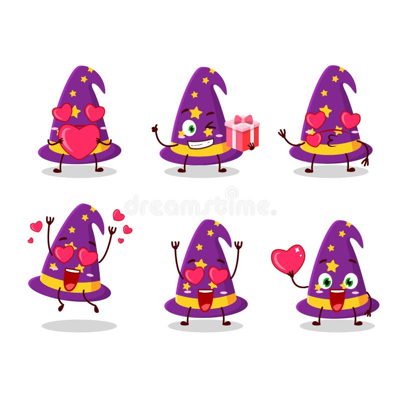 Wizard Hat Cartoon Charactr with Love Cute Emoticon Stock Vector ...