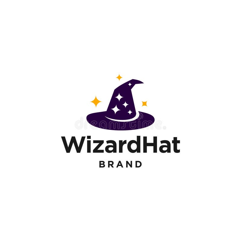 Wizard Hat Icon Logo Vector Design Illustration with Stars and Blink, Witch Classic Halloween ...