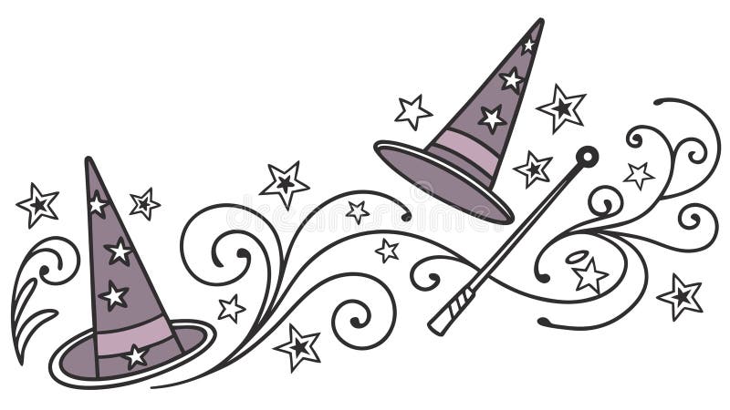 Wizard Hat Magic Wand Spell Border, Vector Design Generative AI Stock ...