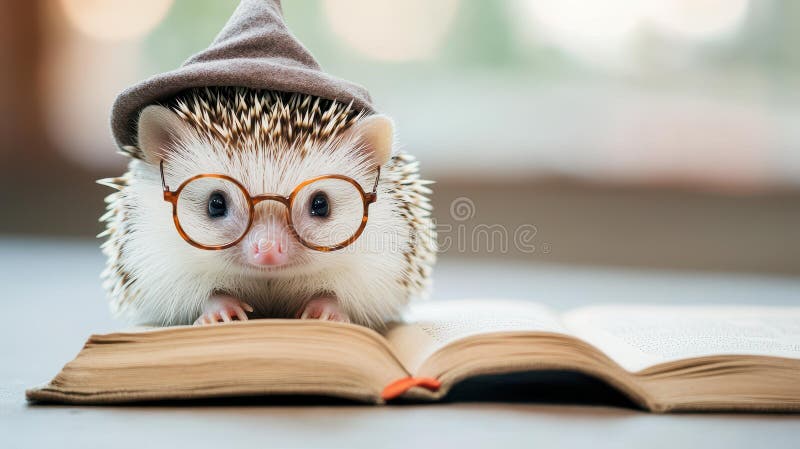 A Wizard Hedgehog Dons a Hat and Glasses, Immersed in Spell Magic ...