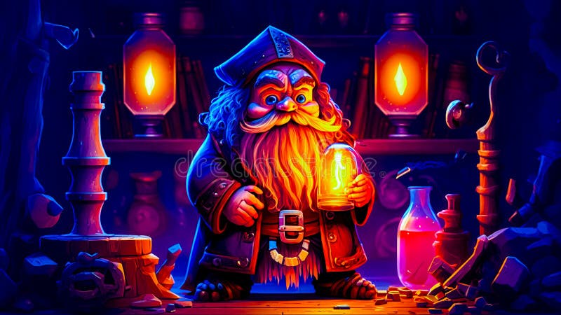 Wizard Holding Lantern in Front of Table with Bottles and Candles. Generative AI Stock ...