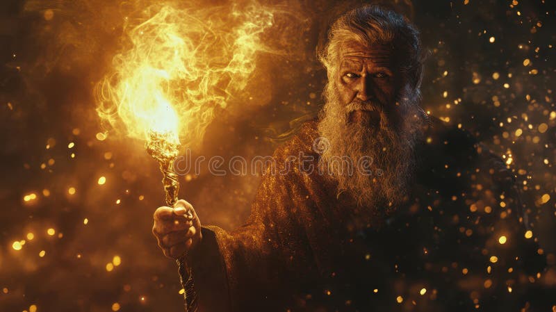 Wizard Holding Scepter Conjuring Magical Energy Stock Illustration ...