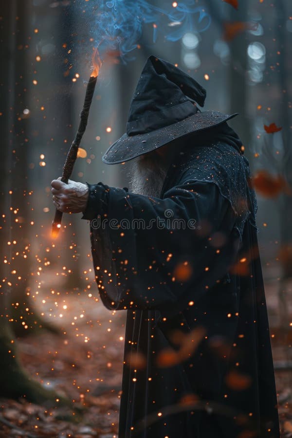 Wizard with Staff in Forest Stock Image - Image of fantasy, magic ...