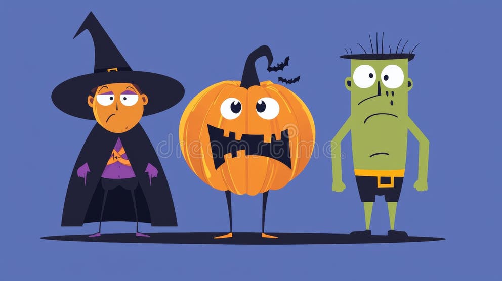 Wizard, a Jack-o -lantern and Frankenstein are Posing Together with a ...