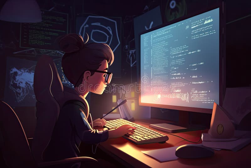 Wizard Kid is Coding and Programming on a Computer. Stock Illustration - Illustration of child ...